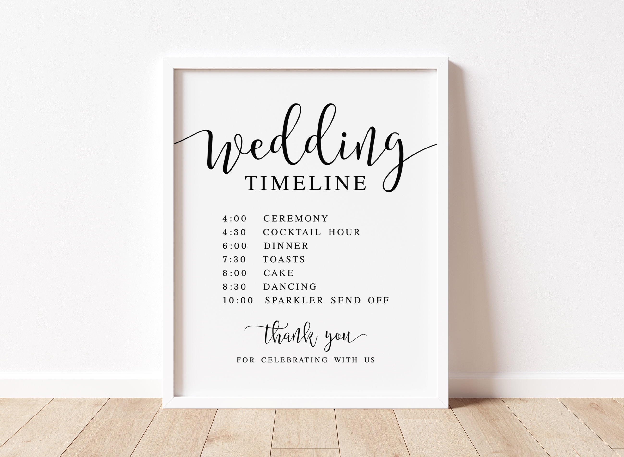 Wedding Timeline Sign, Minimalist Wedding Signs, Wedding Reception ...