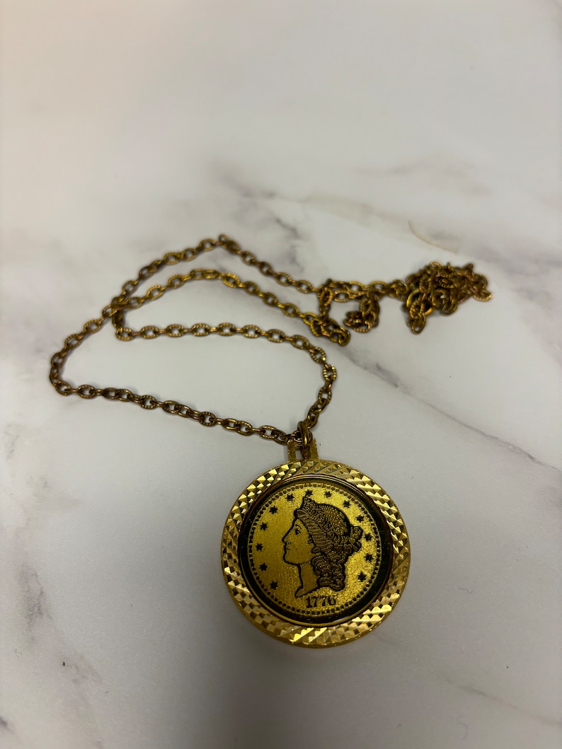 Vintage 1776 Bicentennial Gold Tone Coin Pendant Necklace | 1970s ...