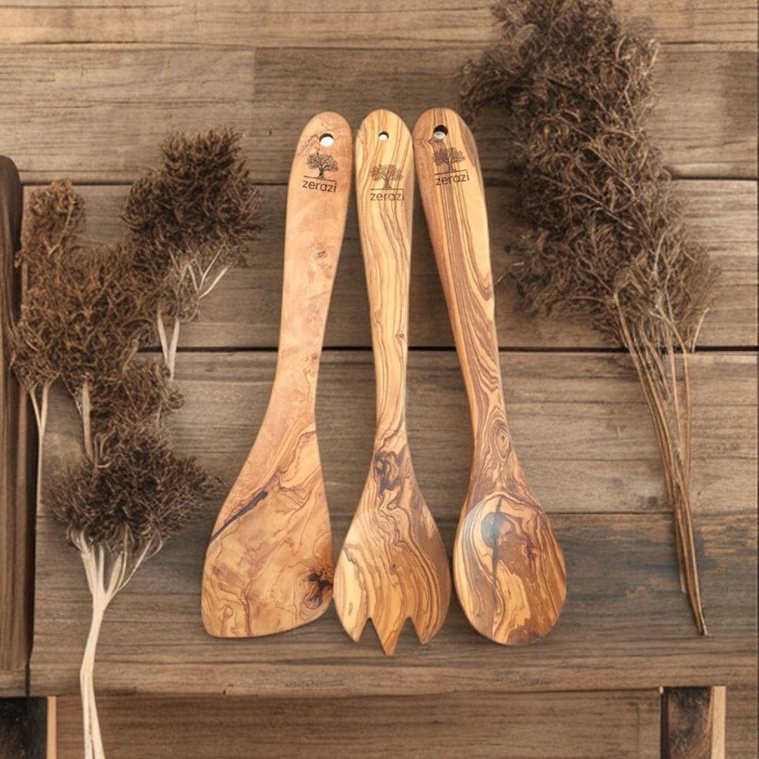 Set of 3 Olive Wood Kitchen Utensils - Etsy