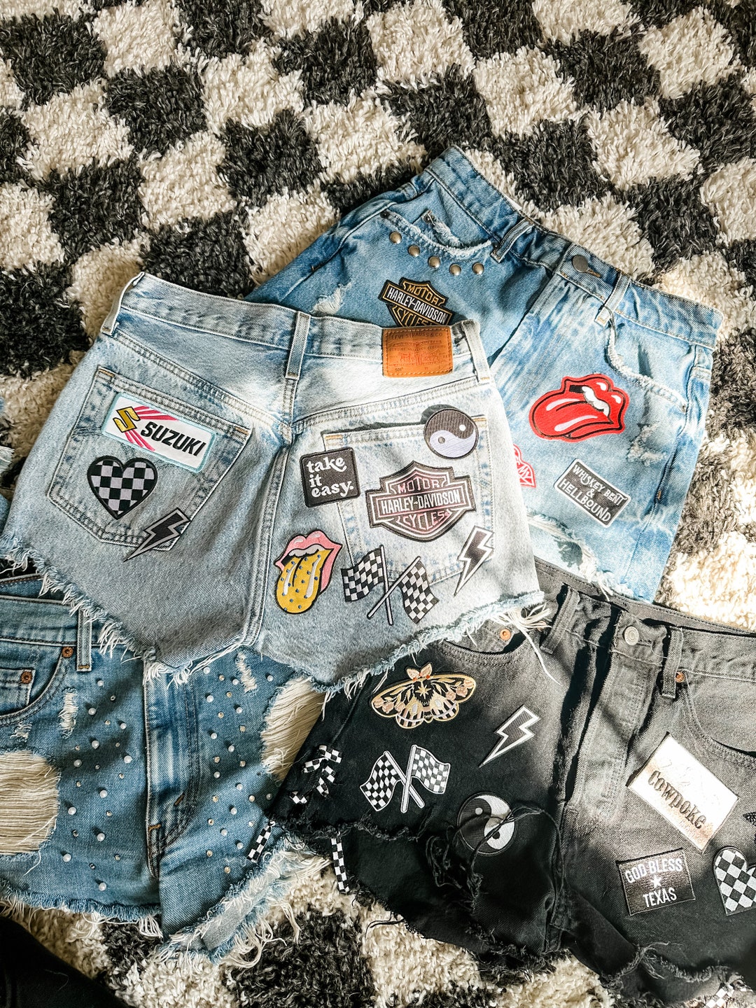 Vintage 501 Jean Shorts With Patches Jean Shorts Girls Distressed ...