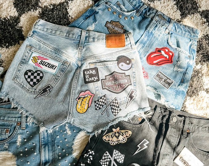 Vintage 501 Jean Shorts With Patches Jean Shorts Girls Distressed ...