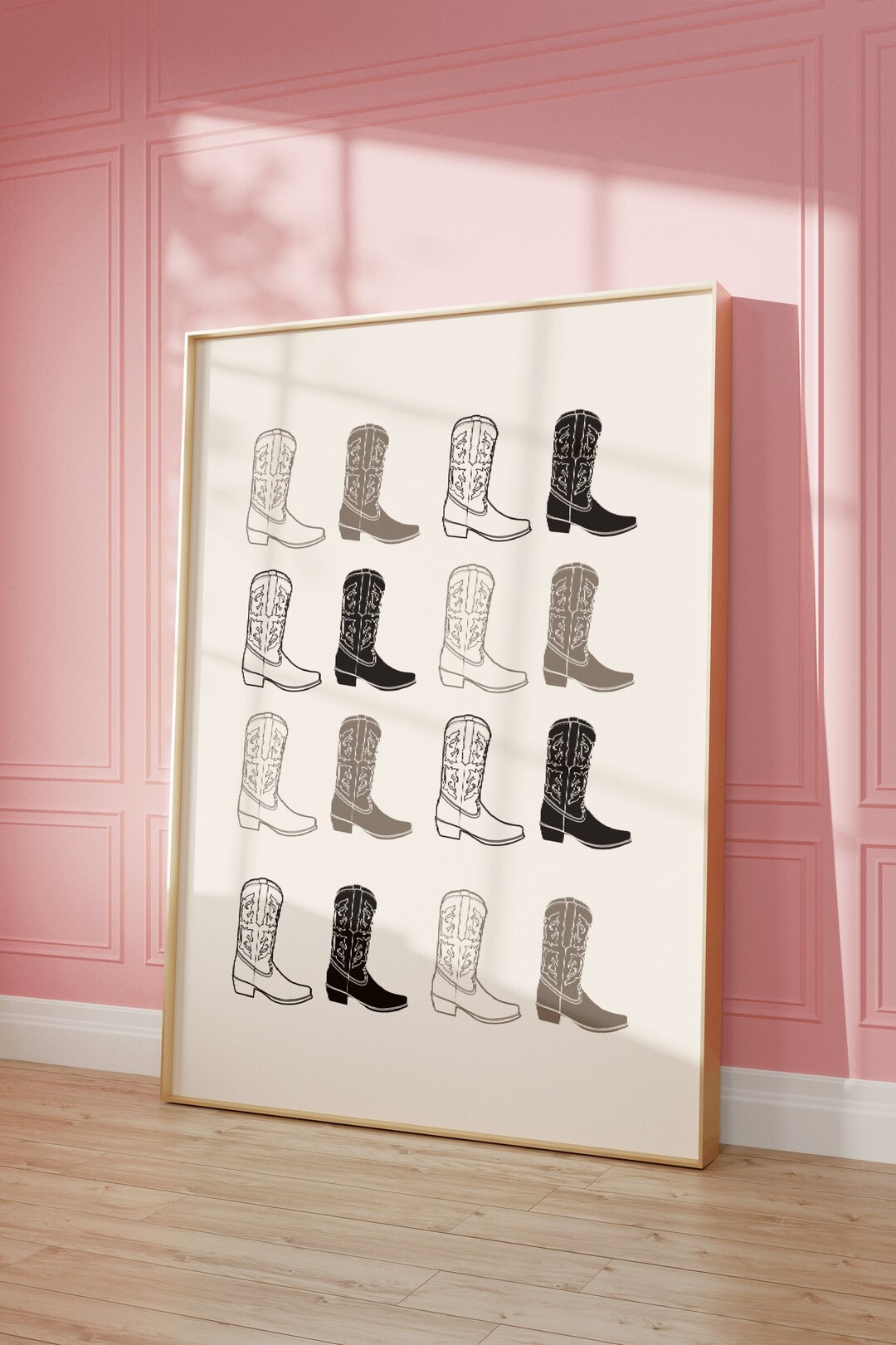 Neutral Cowboy Boot Wall Art Western Brown Poster Living Room Cowgirl ...