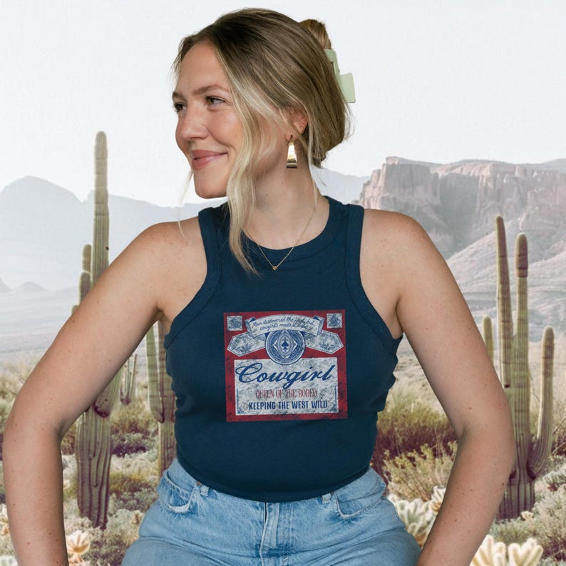 Vintage Beer Tank Top Cropped Women Rodeo Shirt Trendy Vintage Cowboy ...