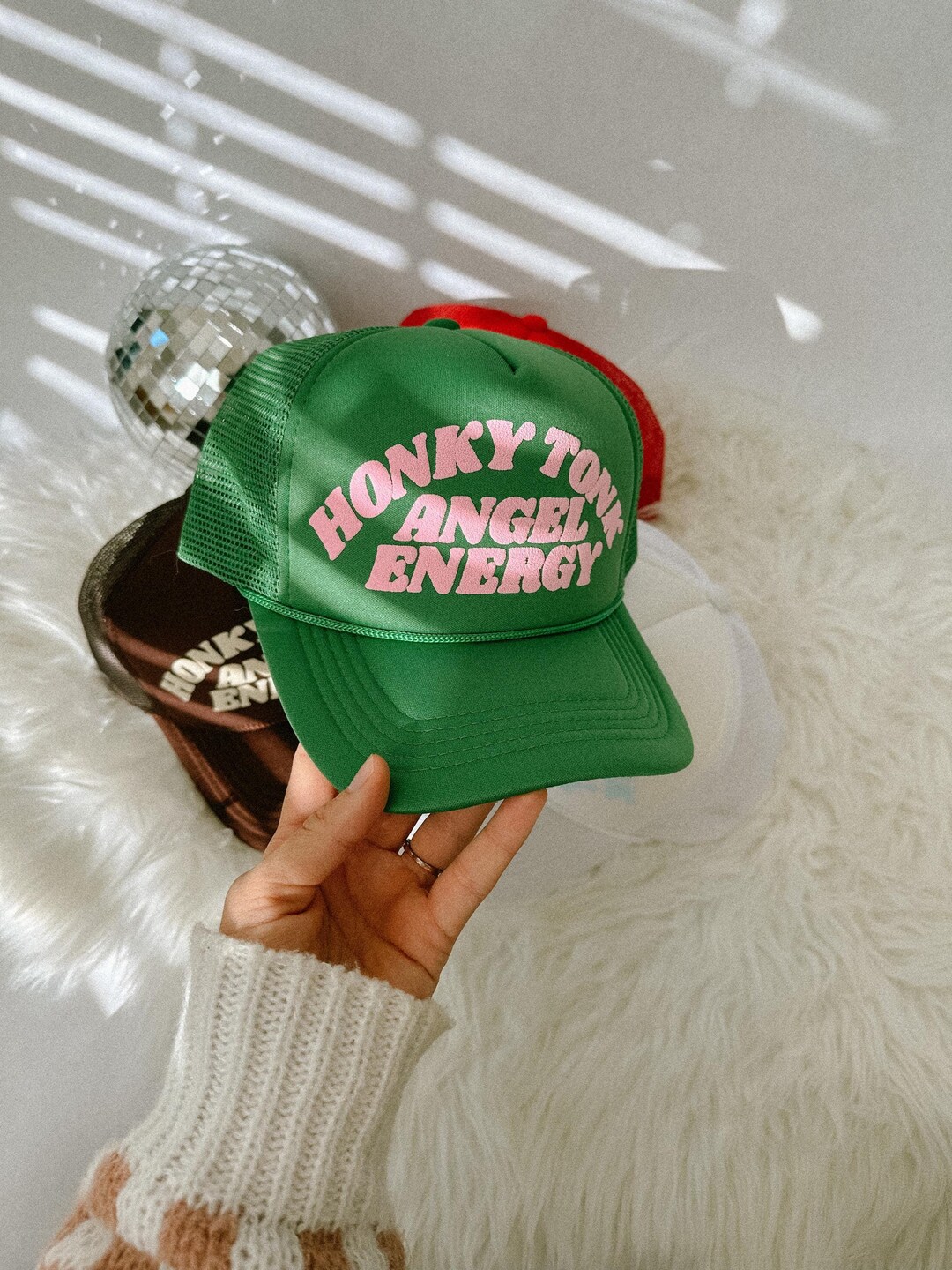 Honky Tonk Angel Energy Trucker Hat Puff Print Custom Y2K Trucker Hat ...