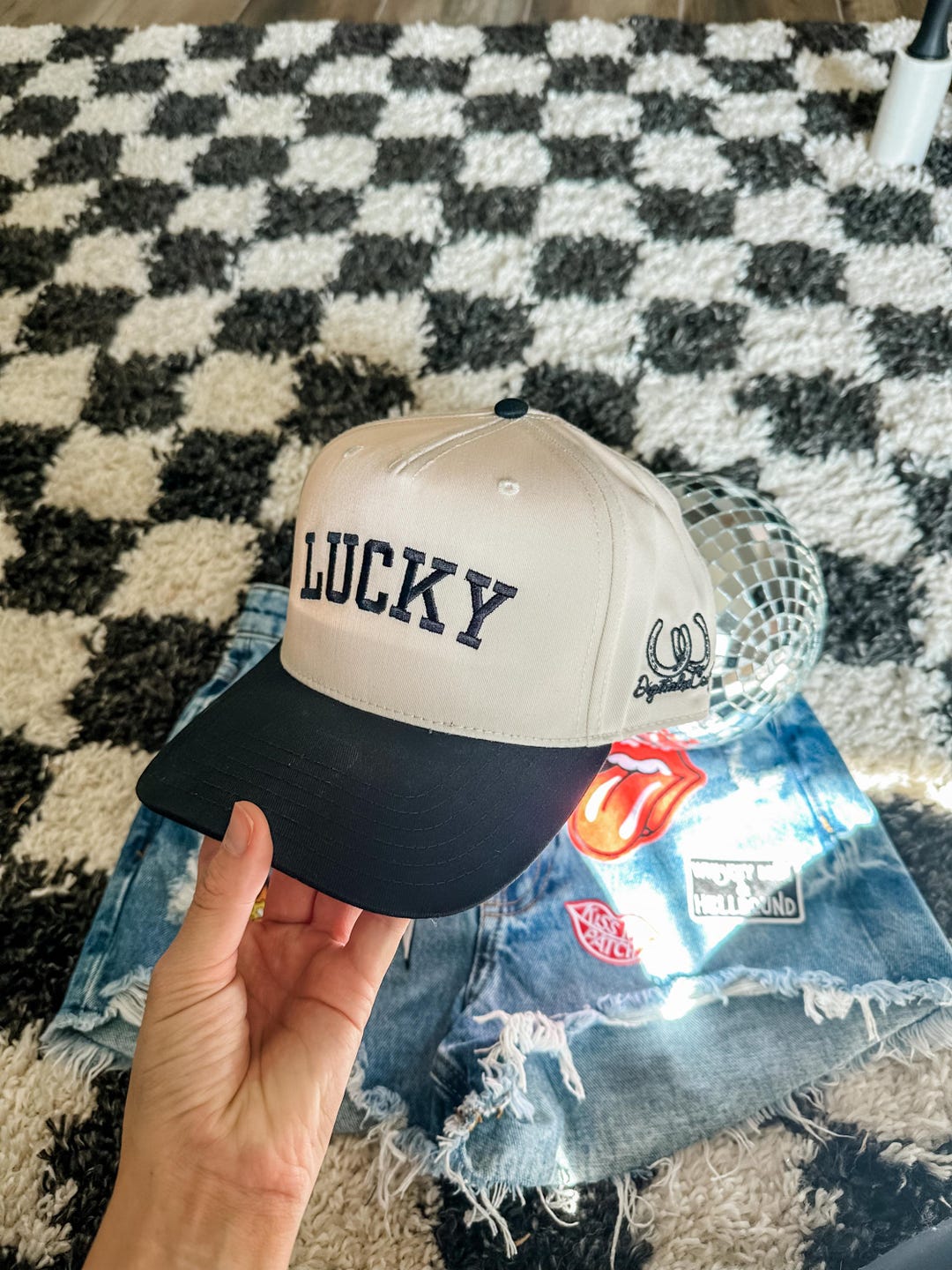 Lucky Trucker Hat Canvas Two Toned Hat Embroidered Lucky Western ...