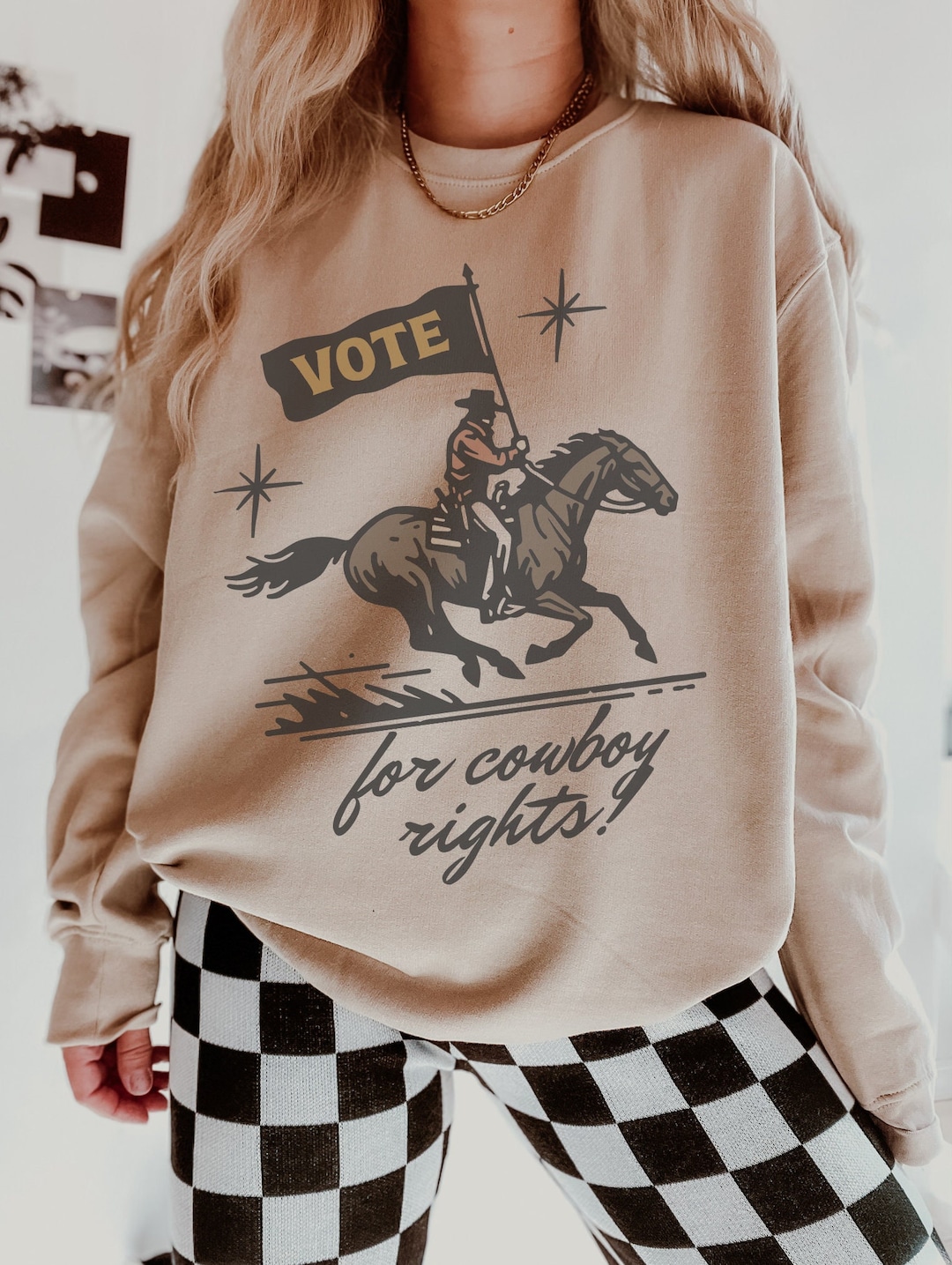 Vote Cowboy Rights Western Crewneck Trendy Oversized Sweatshirt for Her ...