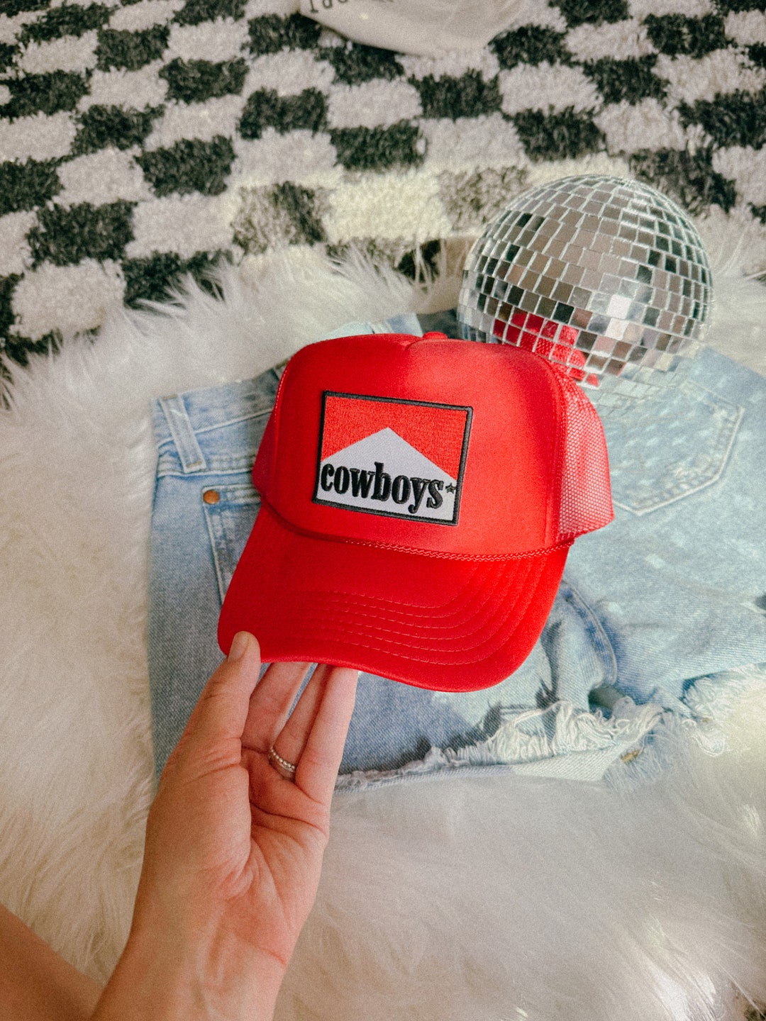 Red Cowboys Patch Trucker Hat Custom Country Cowgirl Trucker Hat Camo ...