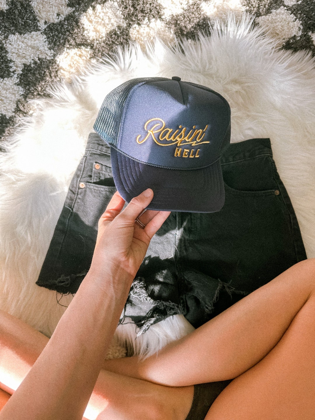 Raisin Hell Embroidered Trucker Hat Custom Western Cowboy Hat Gift ...