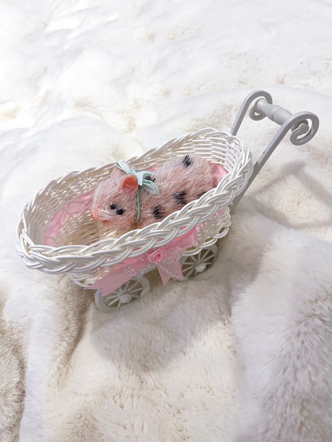 Wicker Display Pram for Silicone Pig Doll Dollhouse Miniature Stroller ...