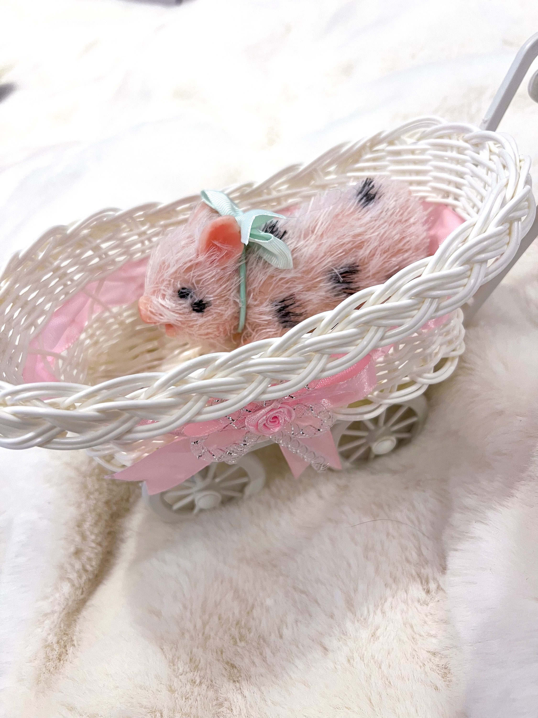 Wicker Display Pram for Silicone Pig Doll Dollhouse Miniature Stroller ...