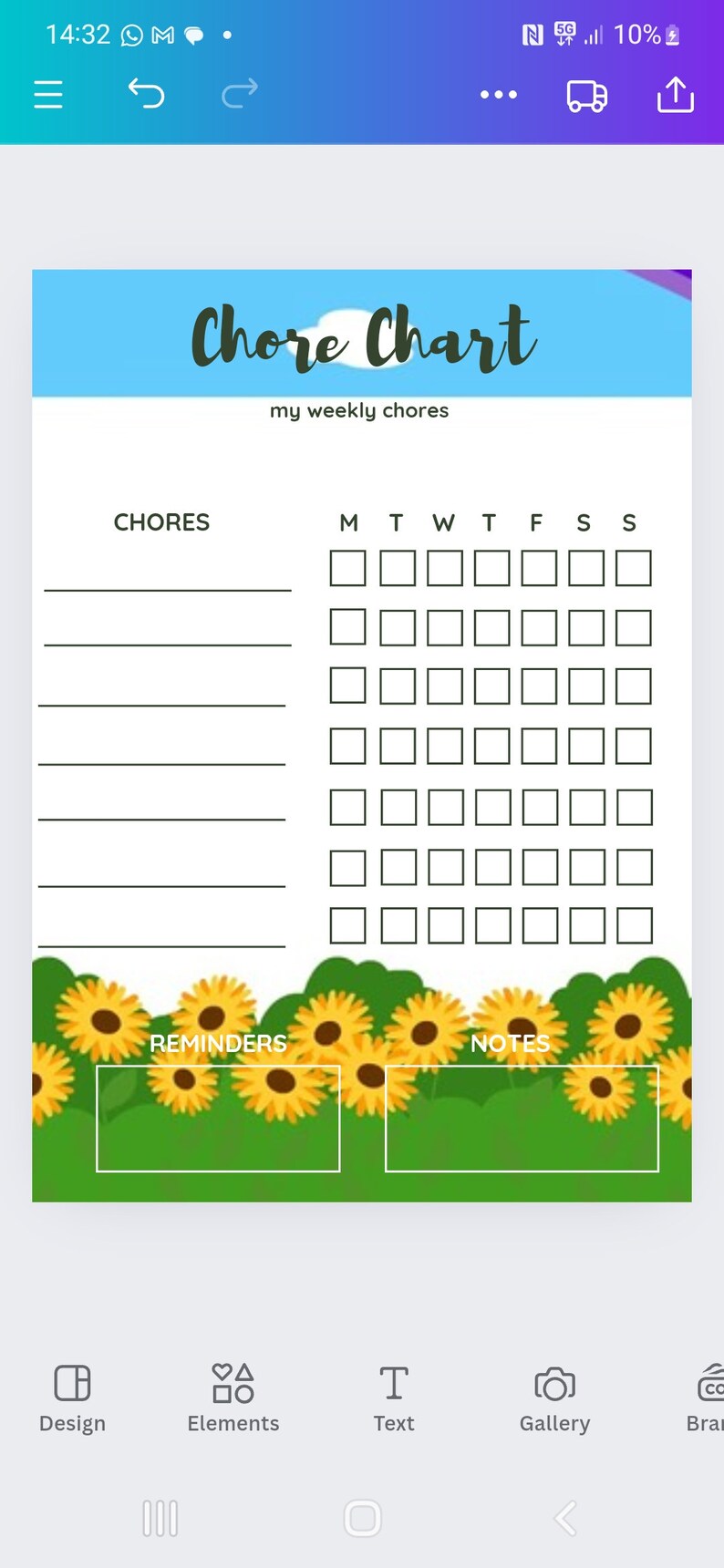 E-printable Child's Weekly Chore Chart Sunflower Design(digital) - Etsy