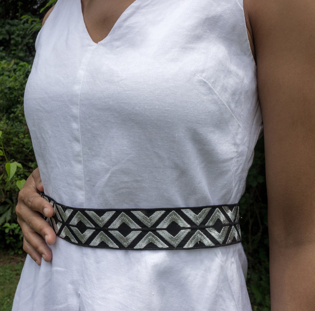 Embroidered Belt - Metallic - Silver and Gold - Etsy