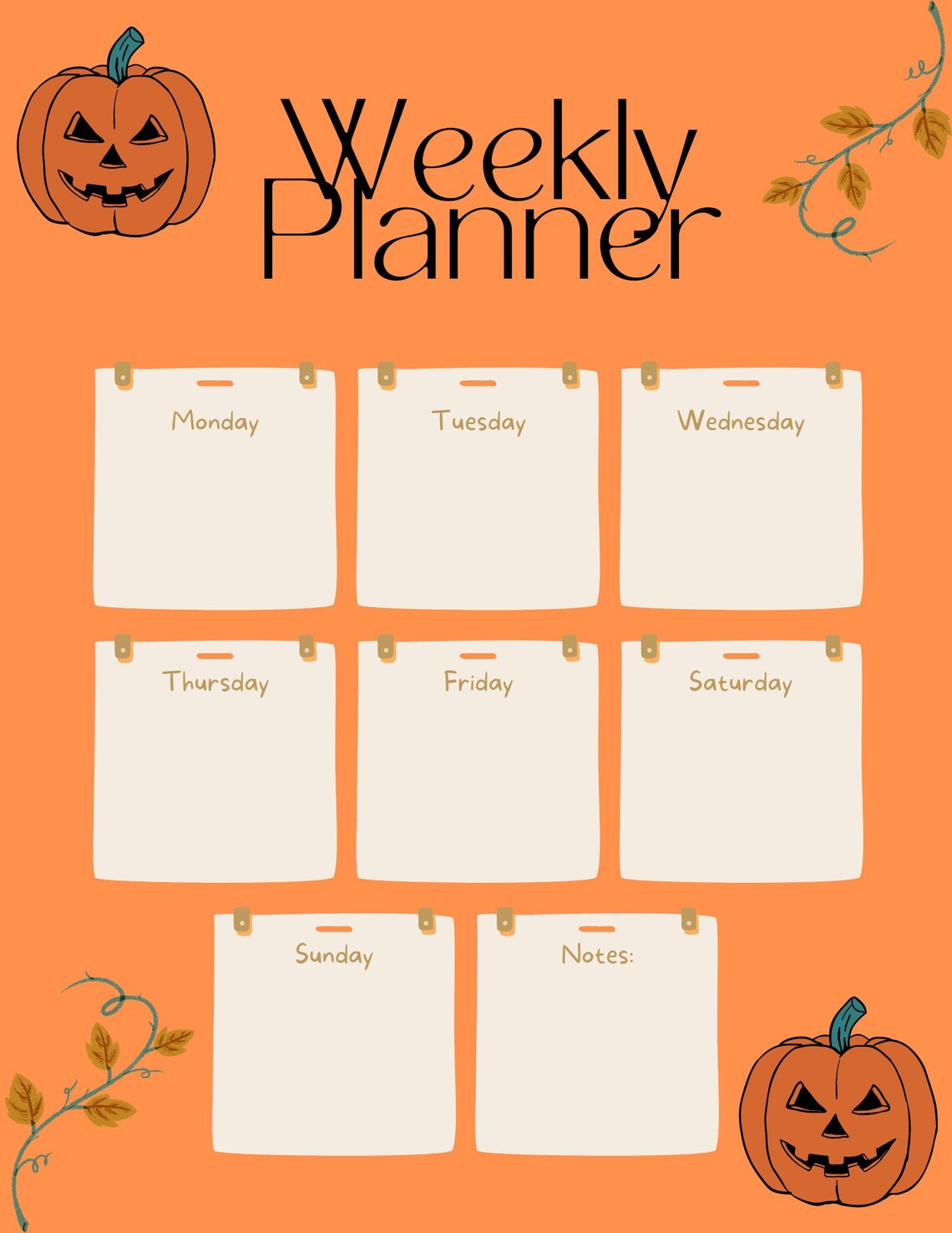 Halloween Weekly Planner Canvas Template - Etsy