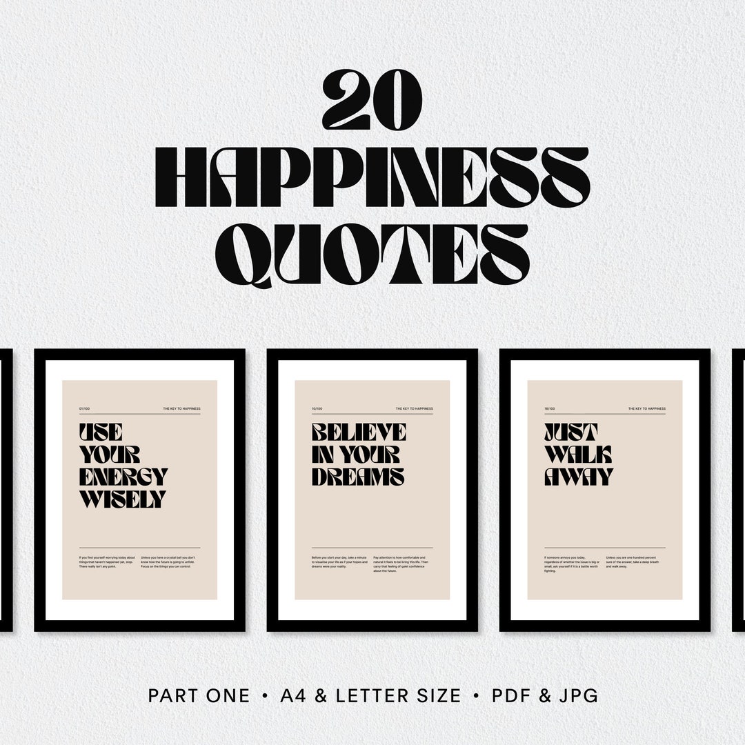 Set of 20 Printable Motivational Happiness Quotes, Instant Digital ...