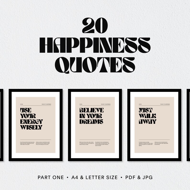 Set of 20 Printable Motivational Happiness Quotes, Instant Digital ...
