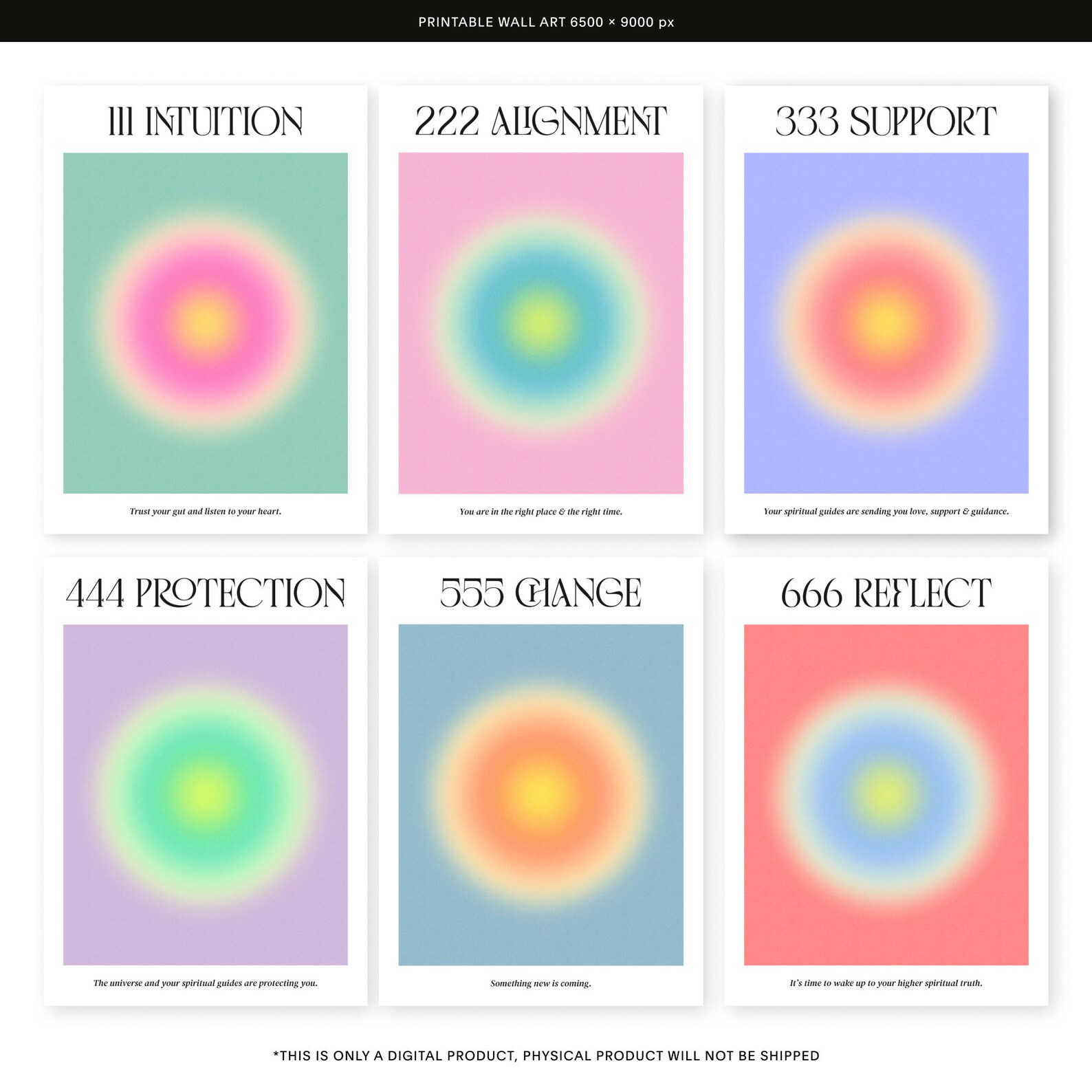 9 Spiritual Angel Numbers Gradient Printable Wall Art Affirmation ...