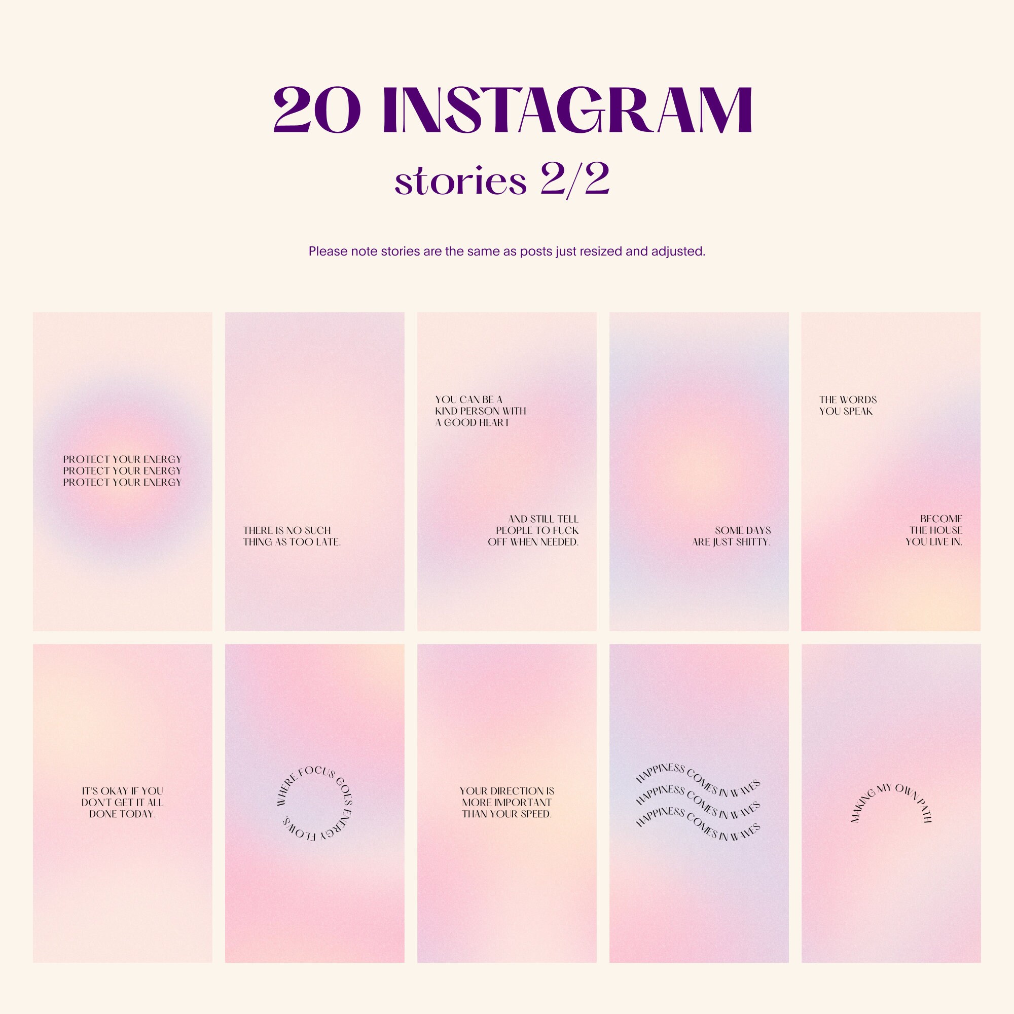 Pink Gradient Instagram Post and Stories Quote Templates for Engagement ...