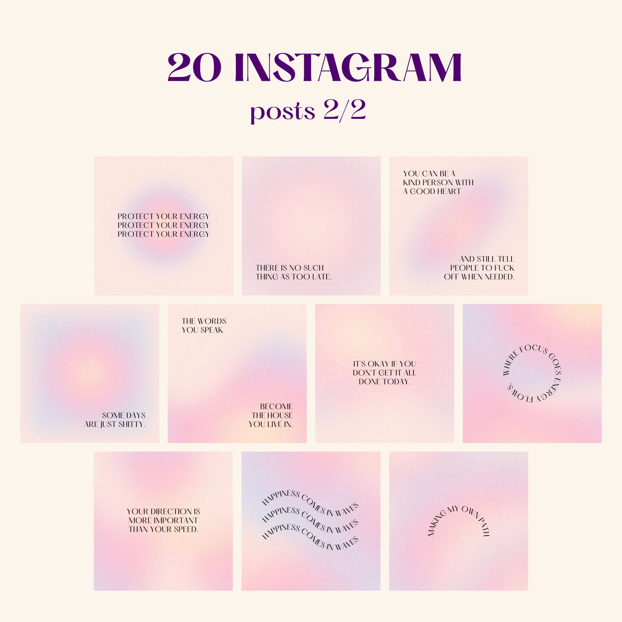 Pink Gradient Instagram Post and Stories Quote Templates for Engagement ...