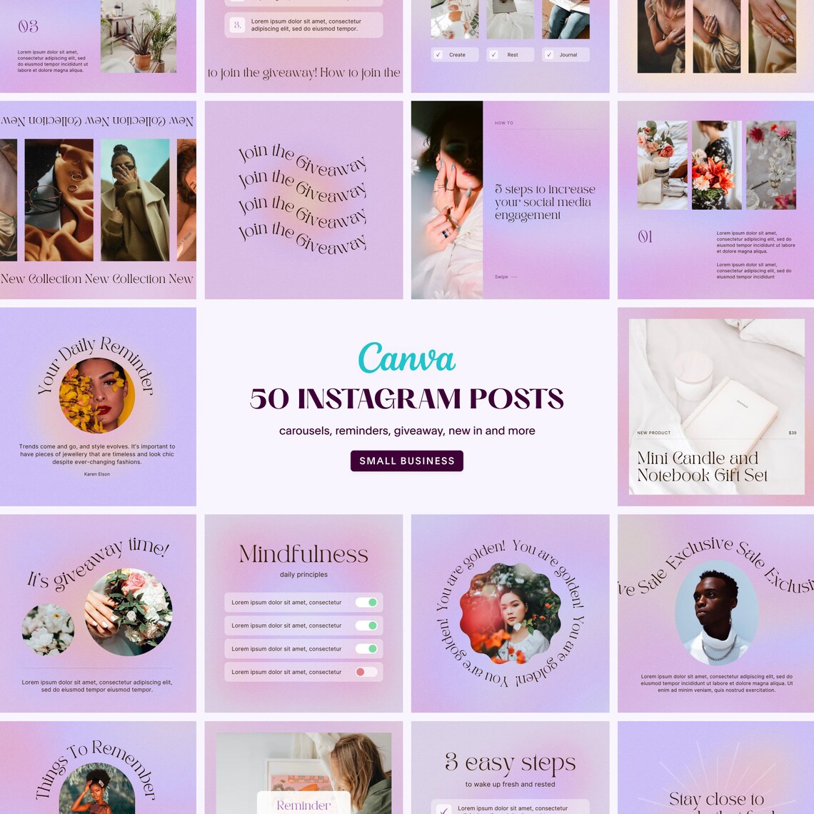 Purple Pink Gradient Instagram Posts for Small Business and - Etsy