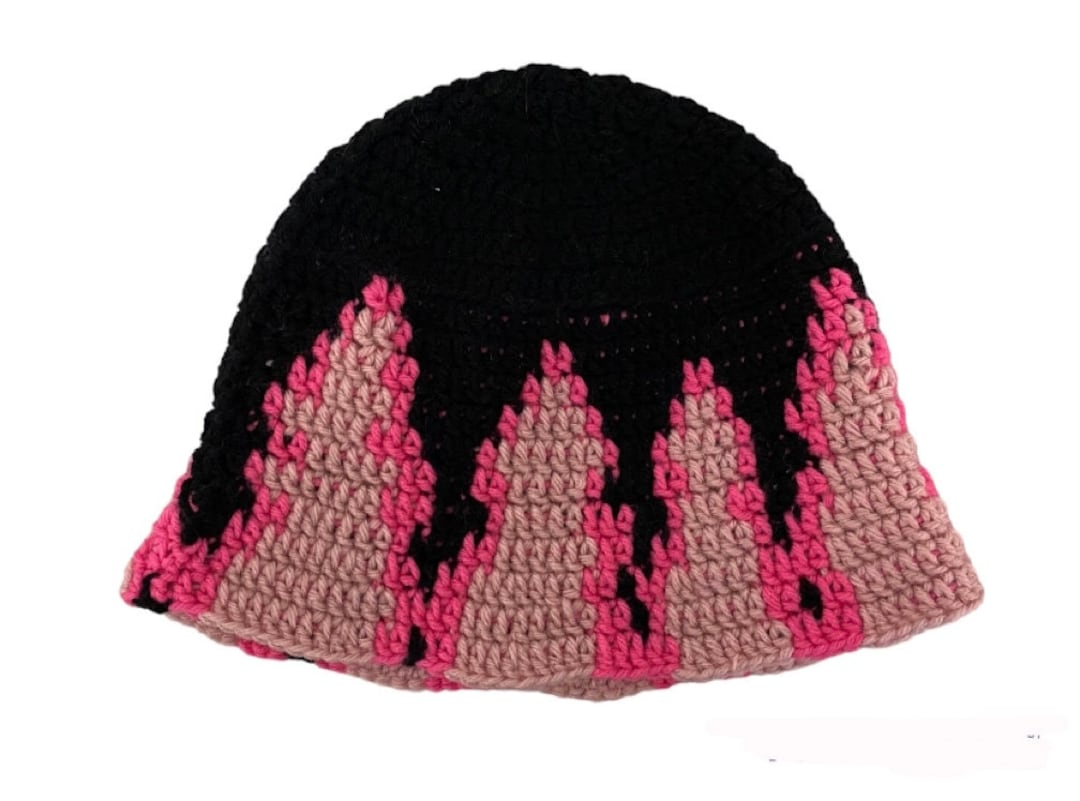 Pink Flame Anime Crocheted Bucket Hat, Anime Enthusiast Gift, Demon ...