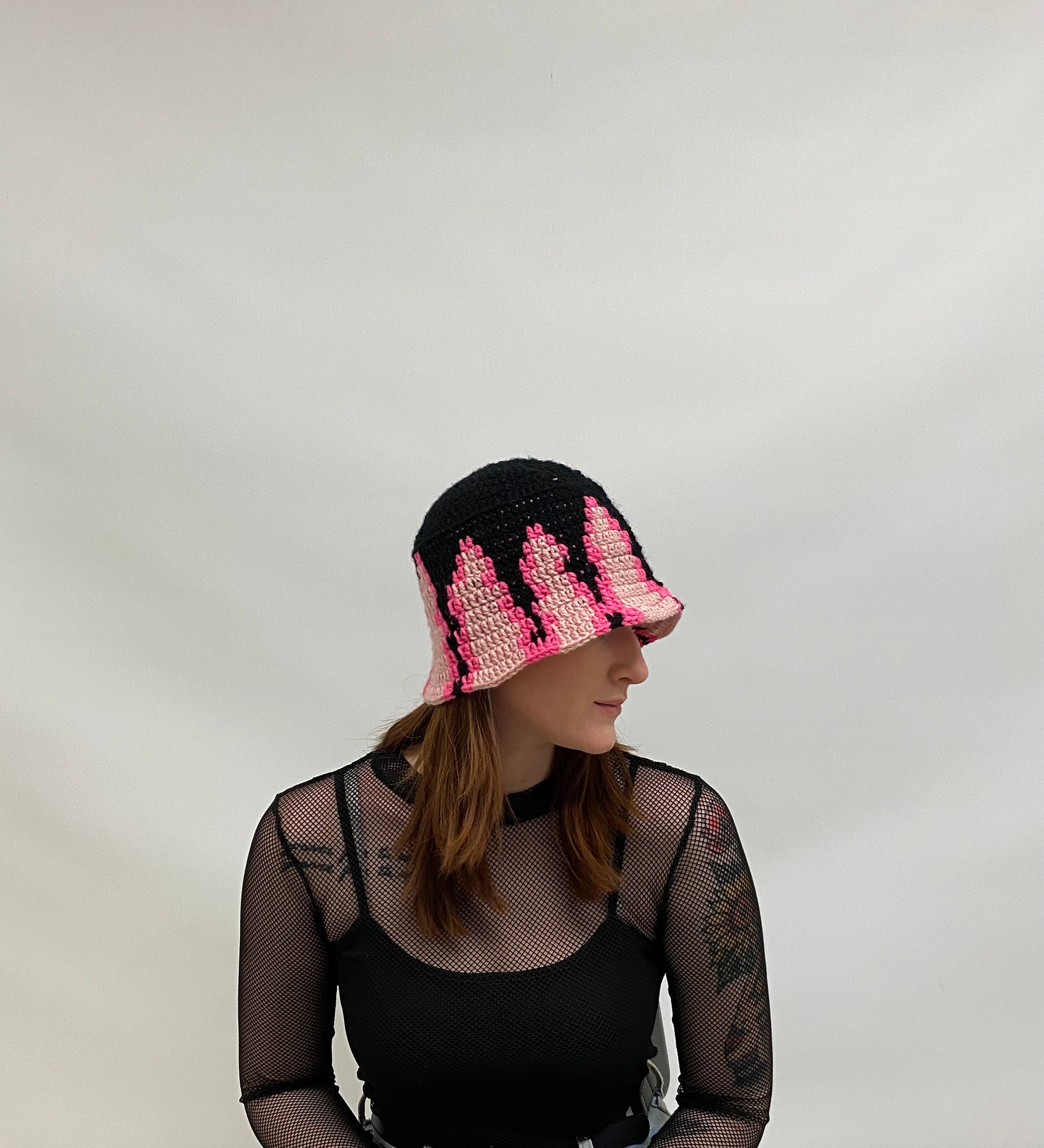 Pink Flame Anime Crocheted Bucket Hat, Anime Enthusiast Gift, Demon ...