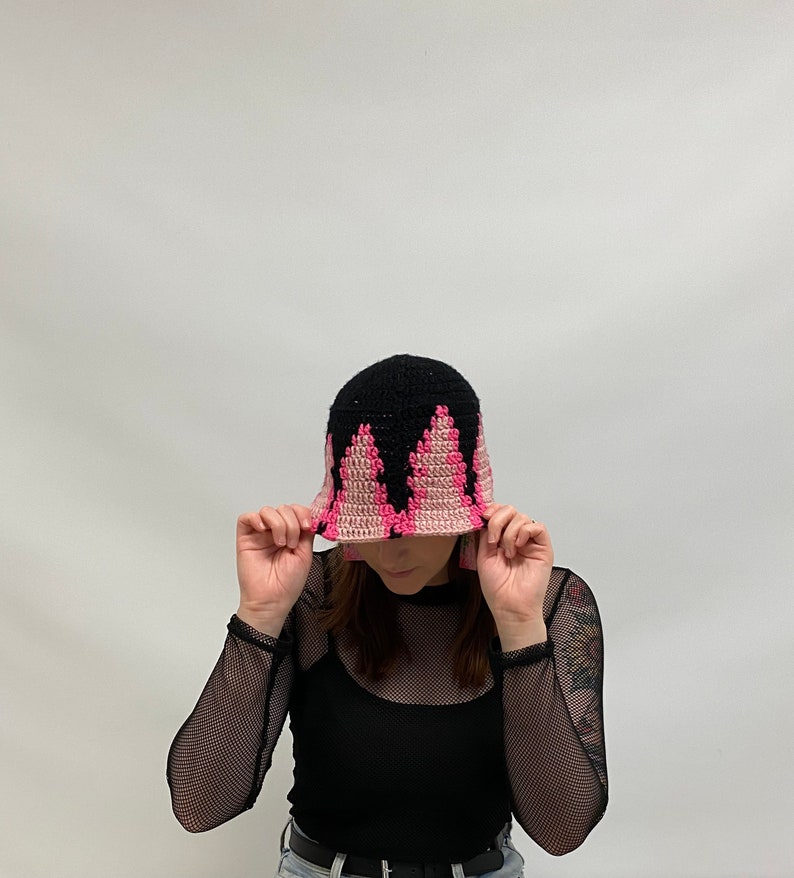 Pink Flame Anime Crocheted Bucket Hat, Anime Enthusiast Gift, Demon ...