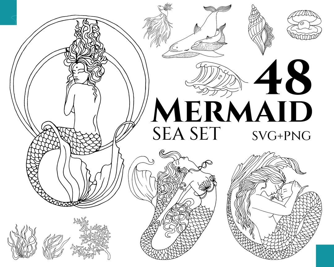 Mermaid Sea SET - Mermaid SVG, Mermaid Clipart, Mermaid Girl Svg ...