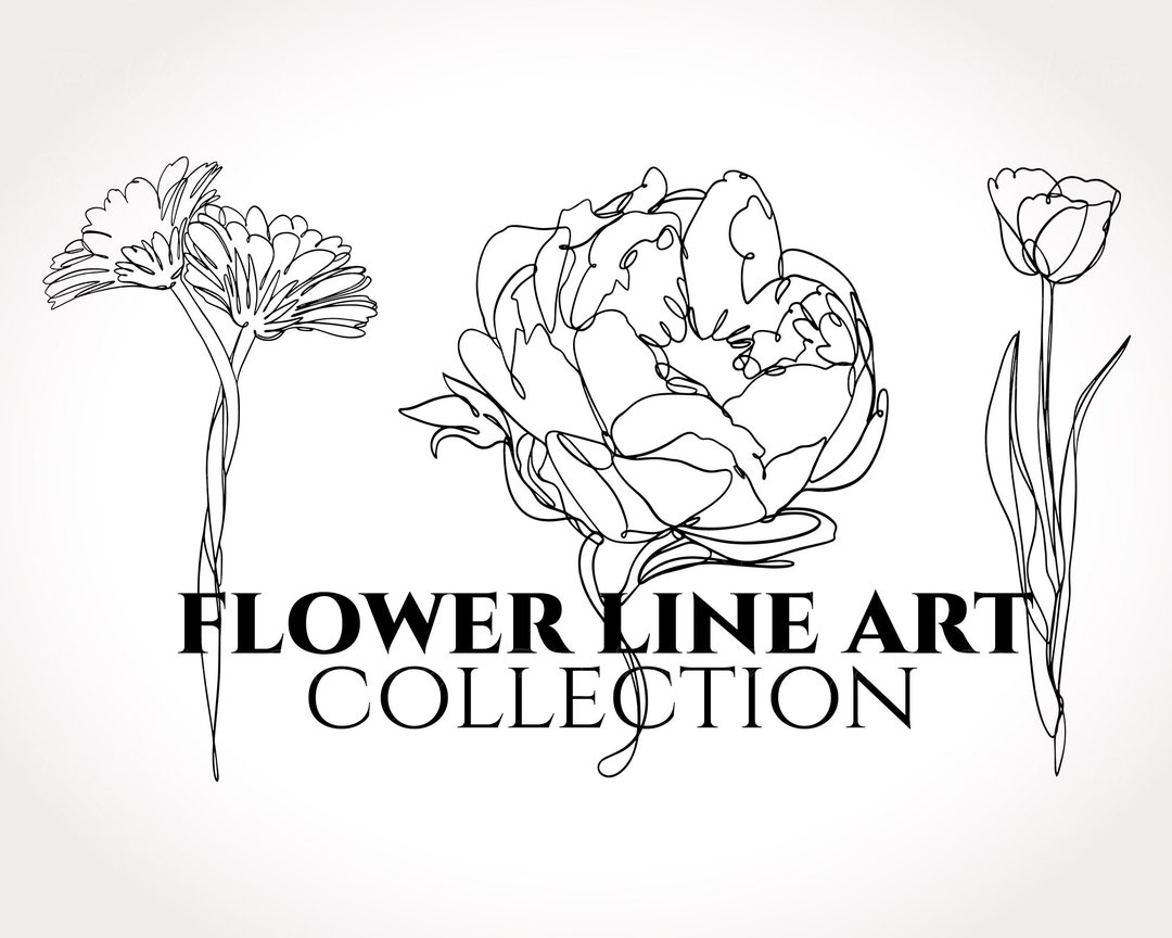 Flower Line Art Collection - Flower Svg, Minimalist Flower, Flower Wall ...