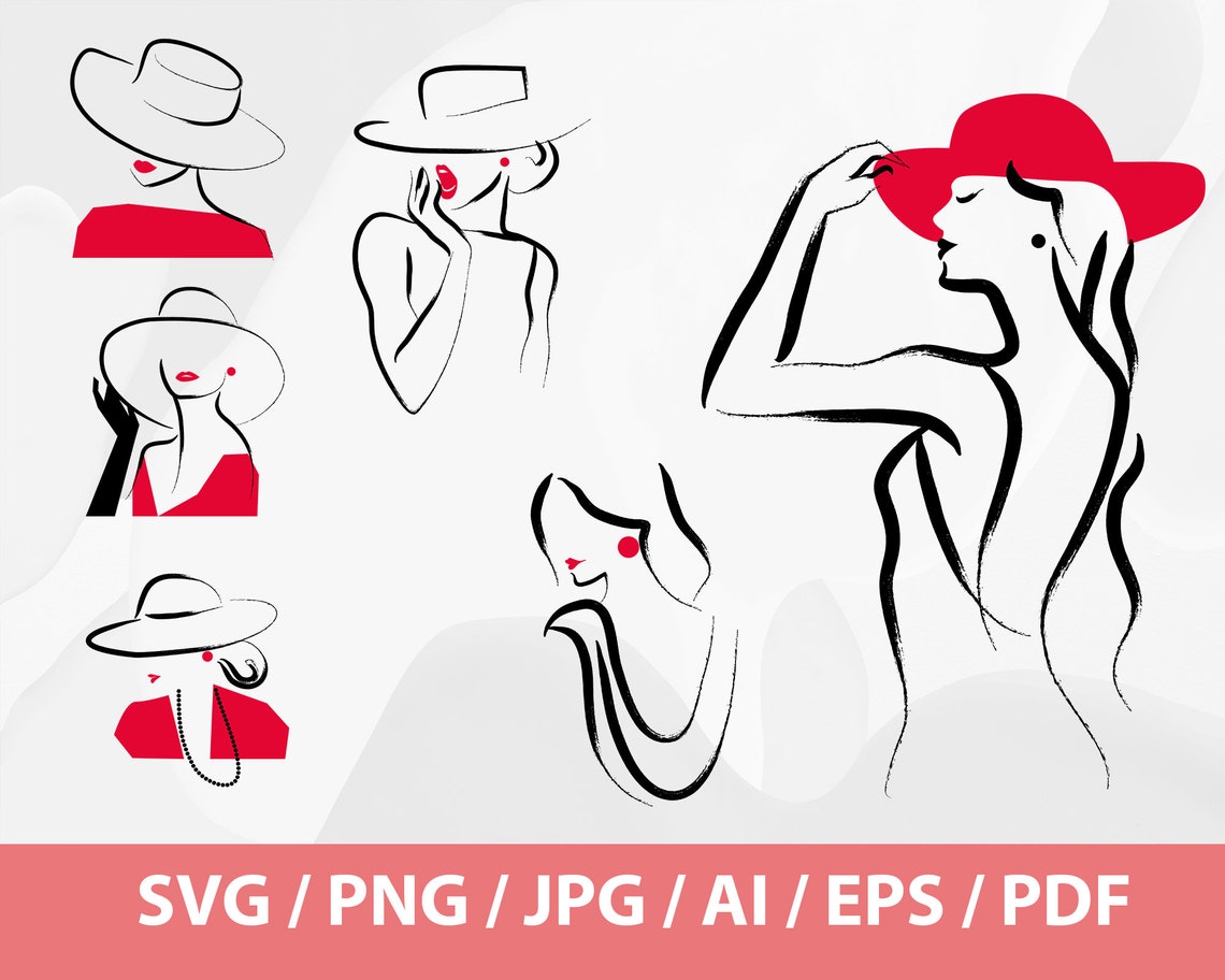 Lady Beauty Woman With Hat Svg Woman in Red Woman Lips - Etsy
