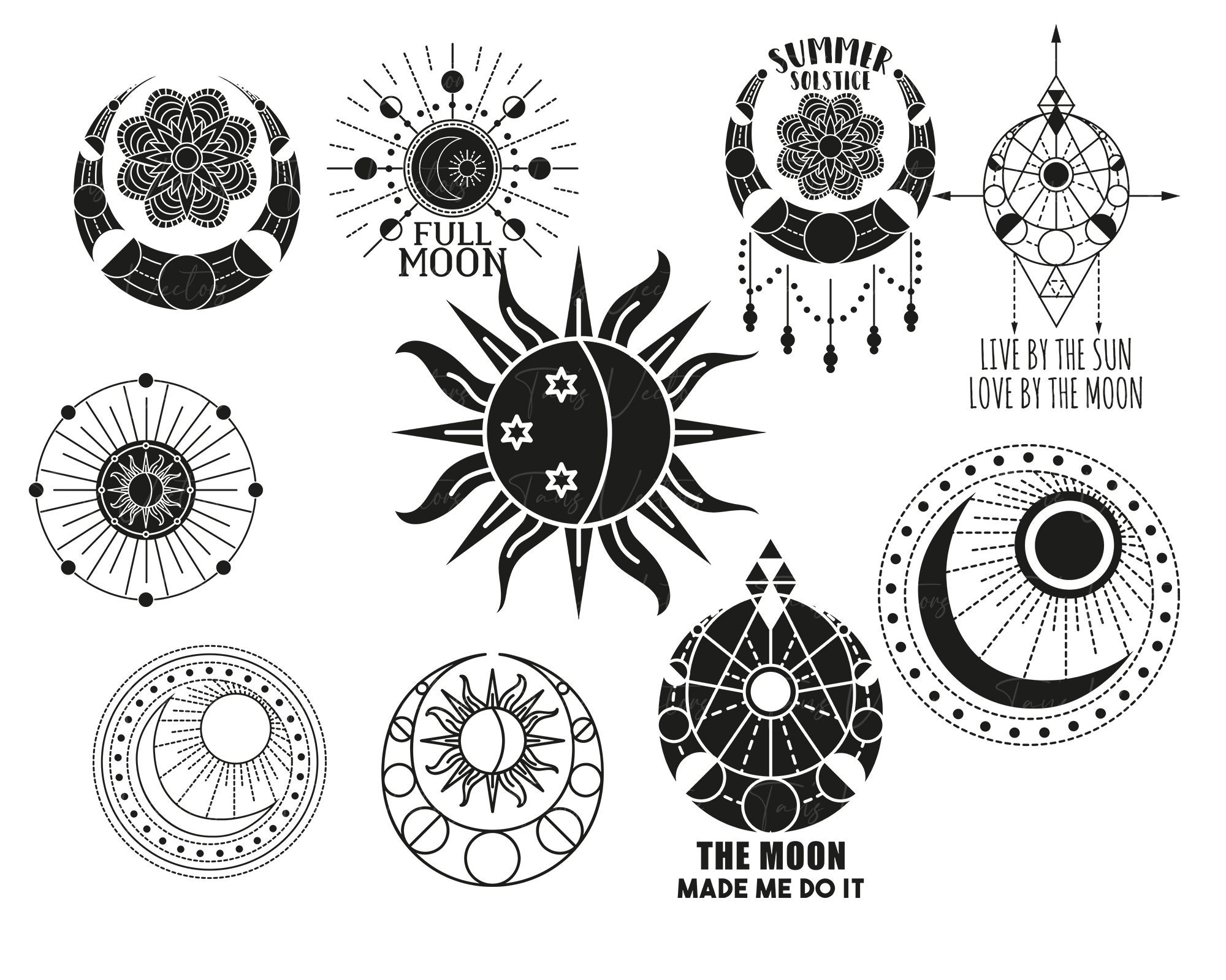 Soleil céleste et Lune SVG - Lune mystique svg, Lune céleste svg, Svg ...