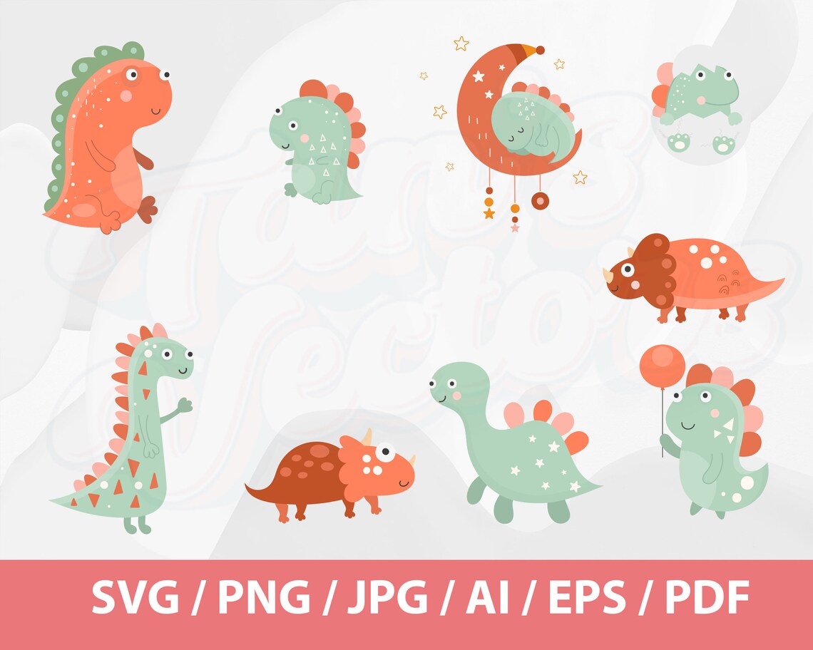 Cute Dinosaur Clipart dino PNG Baby Dino Clip Art Nursery | Etsy Canada