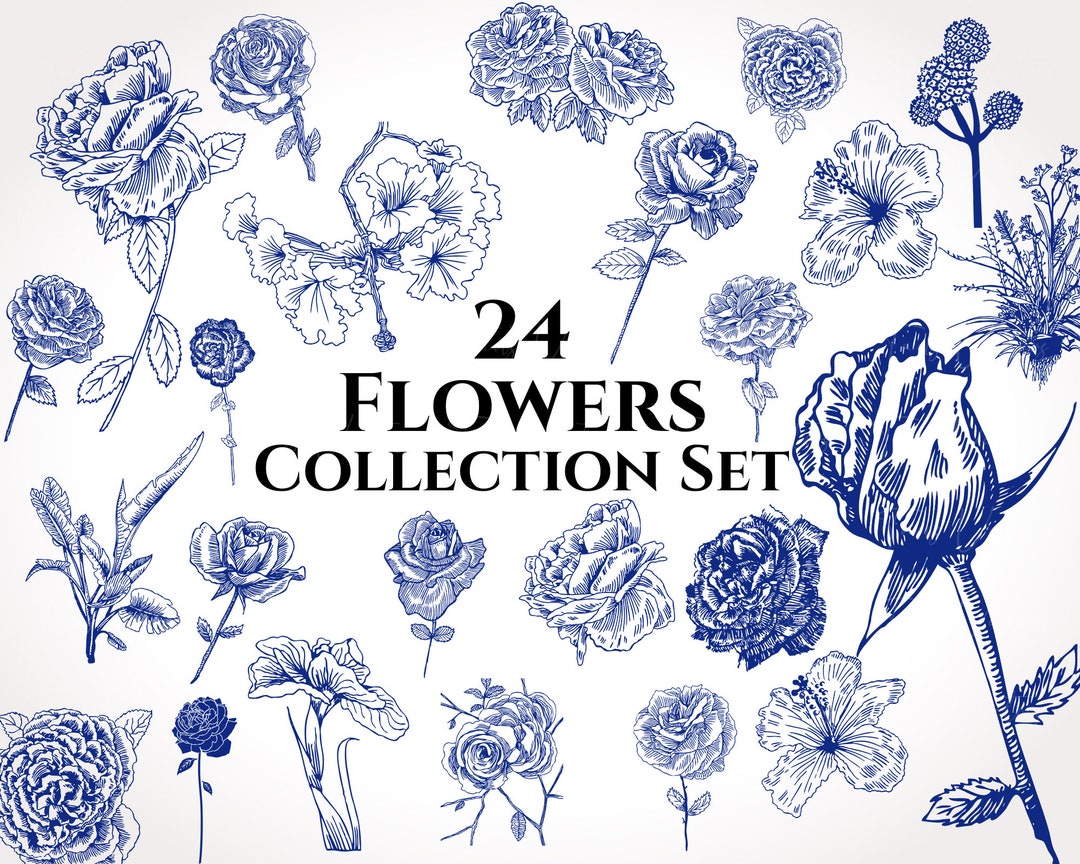 Flowers Collection Set - Flowers Svg, Rose Svg, Floral Svg, Botanical ...