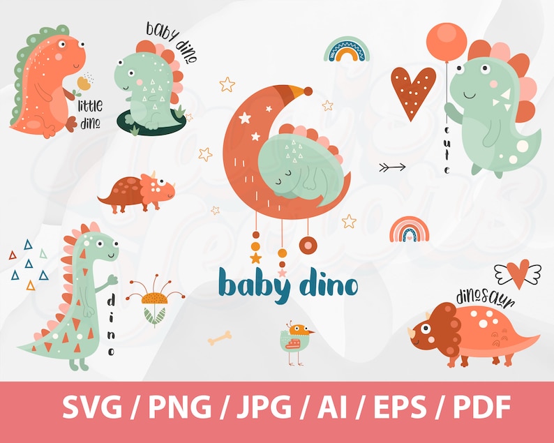 Cute Dinosaur Clipart dino PNG Baby Dino Clip Art Nursery - Etsy