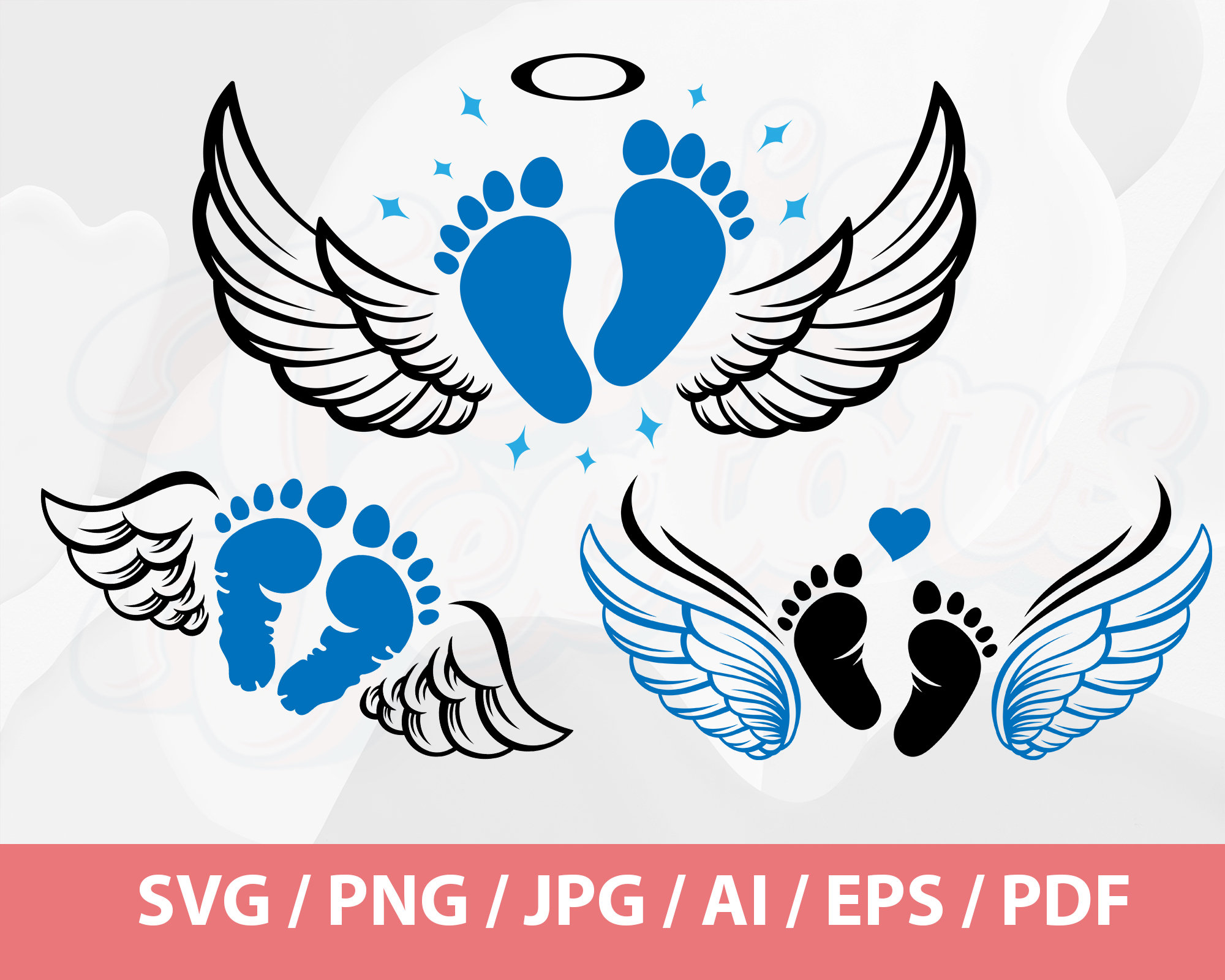 Baby Boy Footprints With Angel Wings