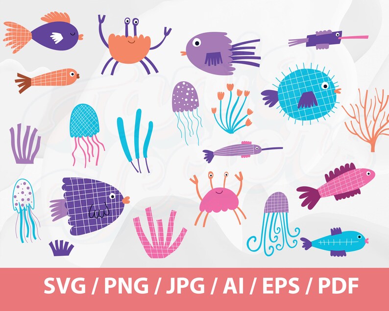 Ocean Sea Life Clipart SET Sea Animals Download Ocean Life - Etsy