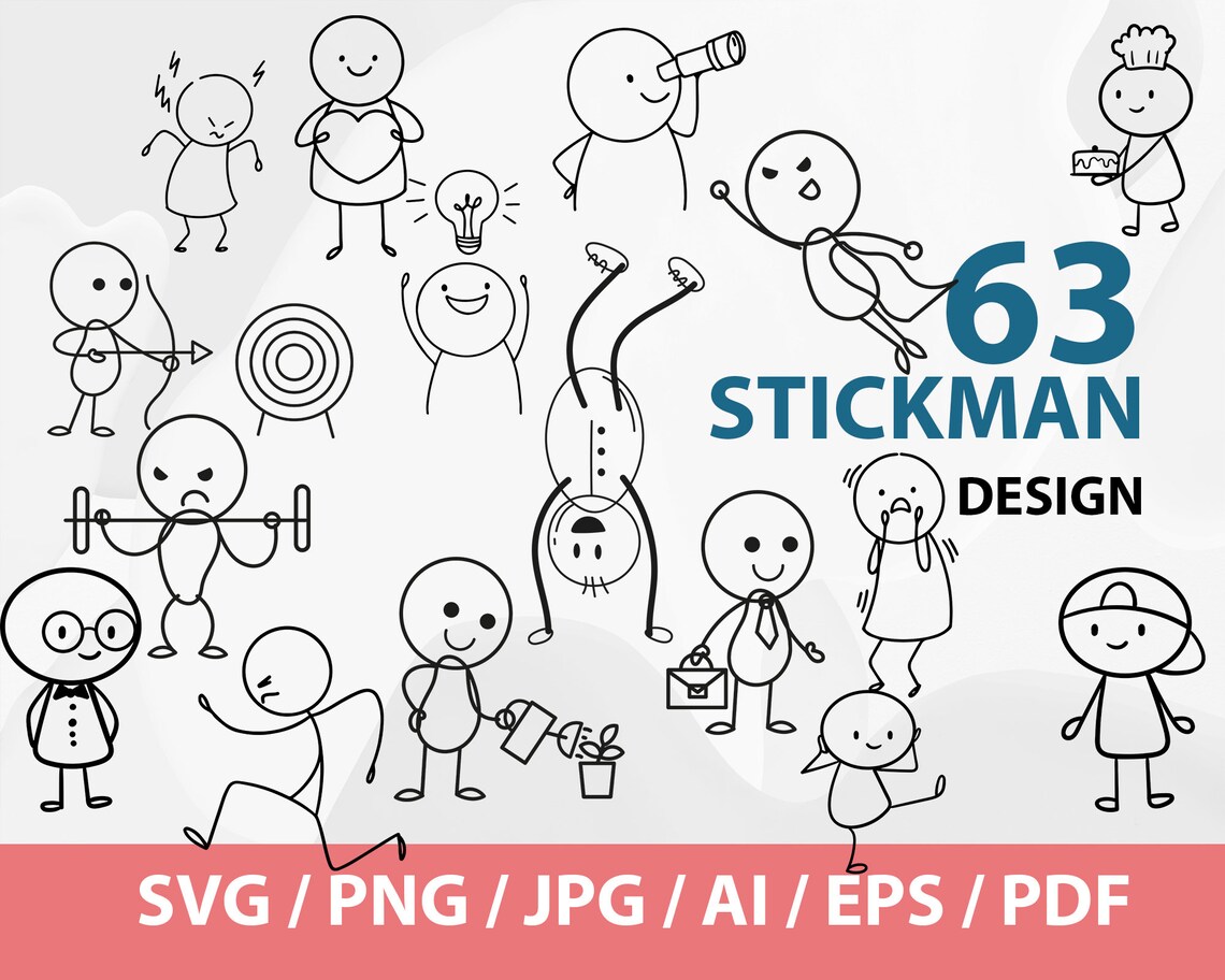 Stickman Bundle - 63 Stick Figure People, Stick Figure Svg, Stick ...