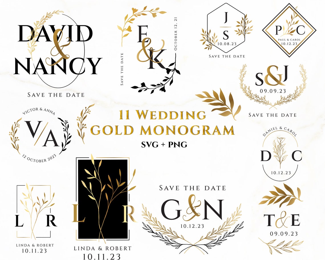 Gold Wedding Monogram SVG Bride Svg Groom Svg Wedding Svg - Etsy