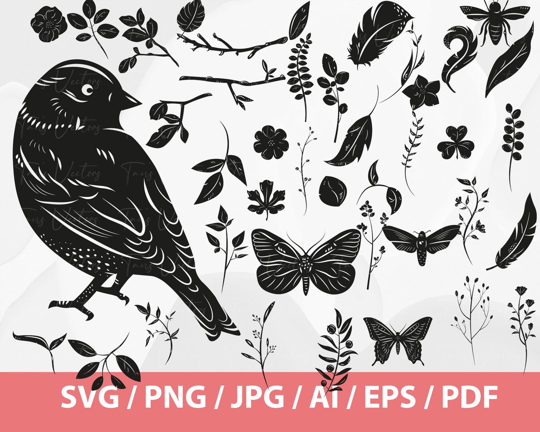 Birds Floral SET - Birds Svg, Bird Svg Bundle, Birds on Branc, Birds on ...