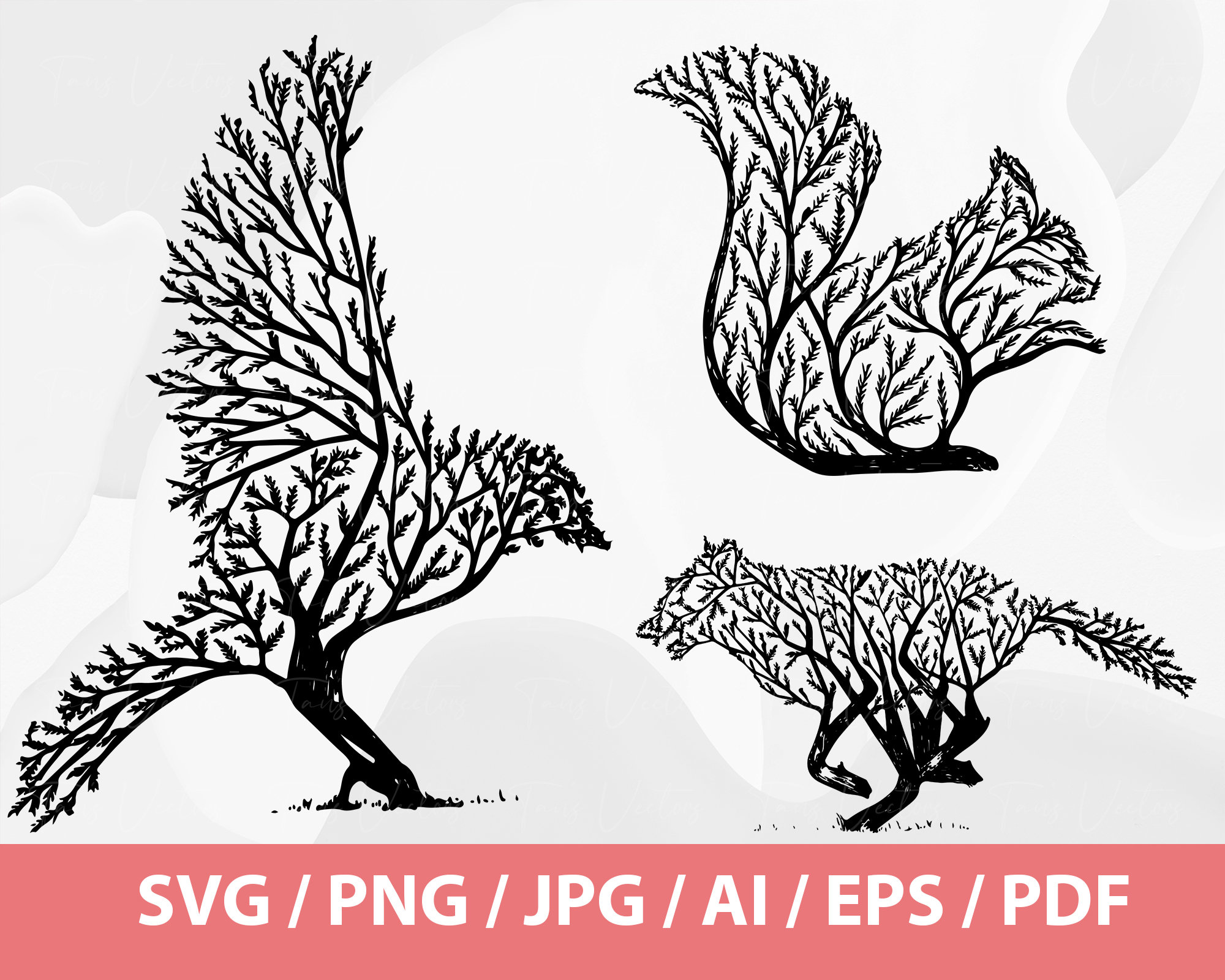 Animals Wall Art Tree Branches Svg - Squirrel Wall Art Tree Branches ...