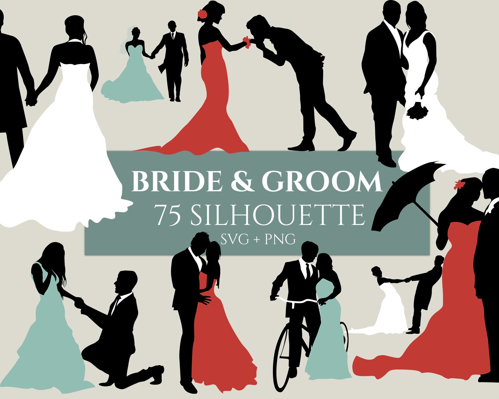 Bride and Groom Silhouette - Newlyweds SVG, Editable Bride Svg, Wedding ...