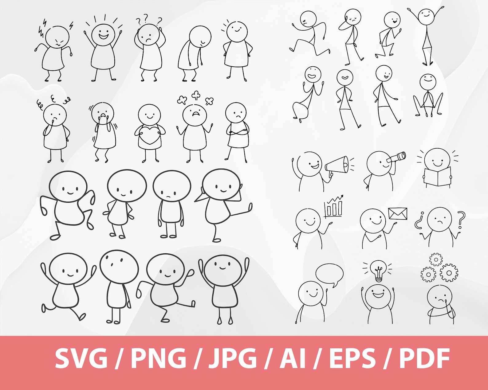 Stickman Bundle - 63 Stick Figure People, Stick Figure Svg, Stick ...