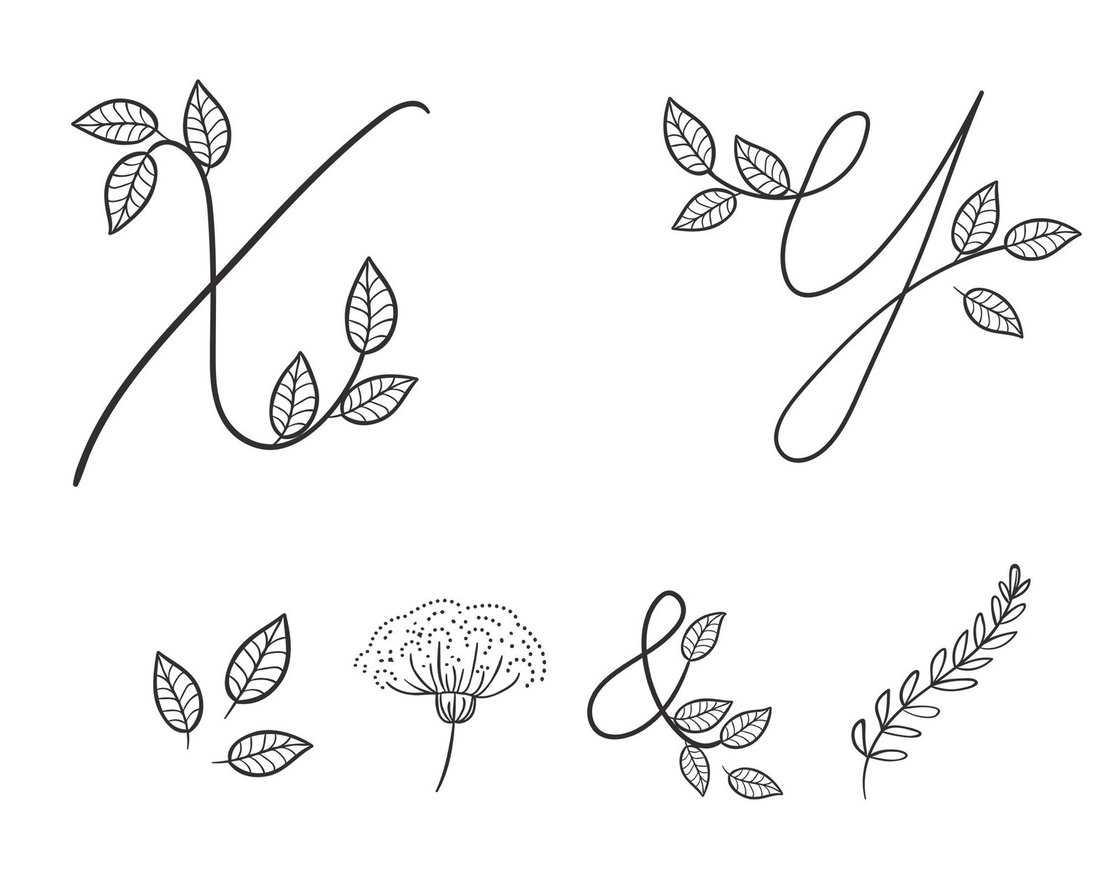 Line Art Leaf Alphabet Leaf Alphabet SVG Leaf Doodle | Etsy