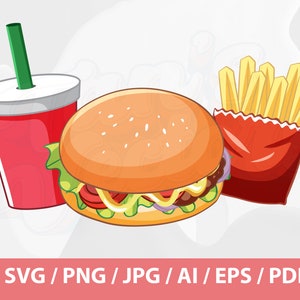 Fast Food Set SVG - Burger Svg, French Fries Png, Drink Cup Soda, Drink ...