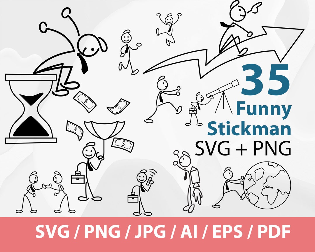 Funny Stickman Bundle - 35 Stick Figure People, Stick Figure Svg, Stick ...