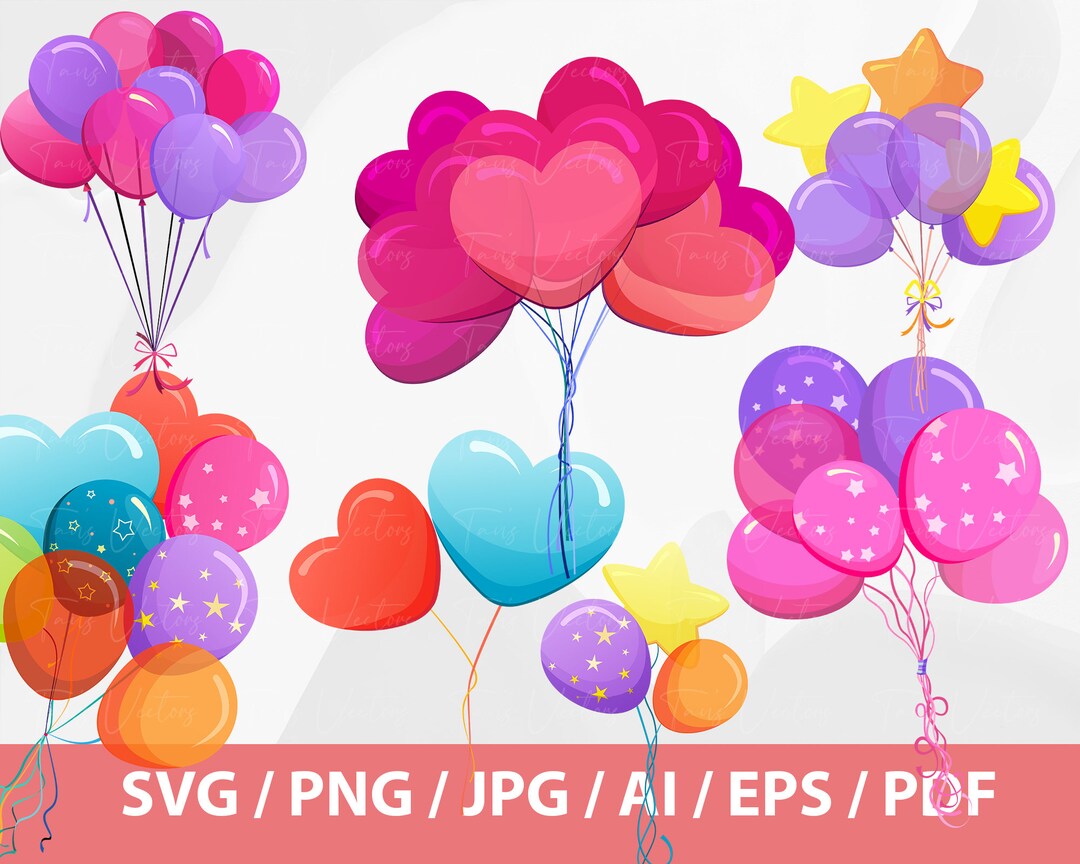 Balloon Bunches Set - Party Clip Art Balloons in Single and Bunches ...