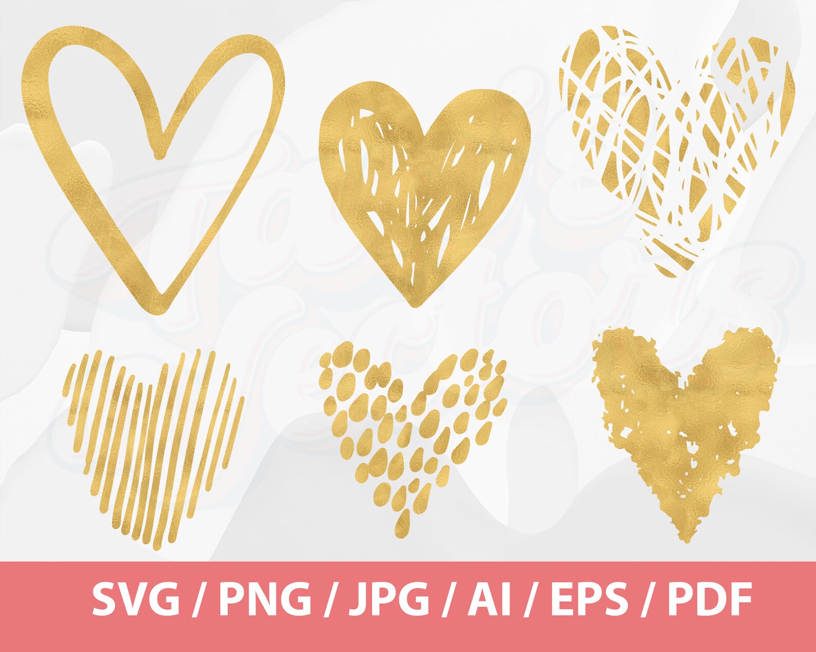 Gold Foil Hearts Clipart, Gold Glitter Heart, Gold Heart Clipart, Heart ...