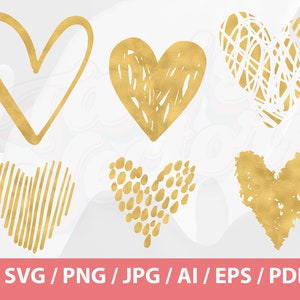 Gold Foil Hearts Clipart, Gold Glitter Heart, Gold Heart Clipart, Heart ...
