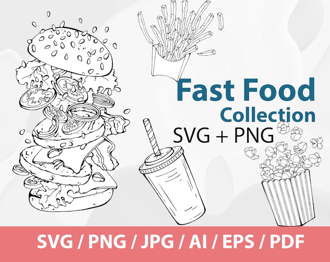 Fast Food Set SVG - Burger Svg, French Fries Png, Drink Cup Soda, Drink ...