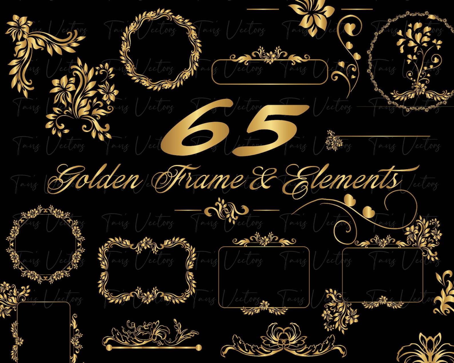 65 Golden Frame and Elements SET - Frame Svg, Decorative Elements, Leaf ...
