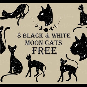Gold and Black Mystical Cats - Cat Tattoo, Magical Cat, Mystical Moon ...
